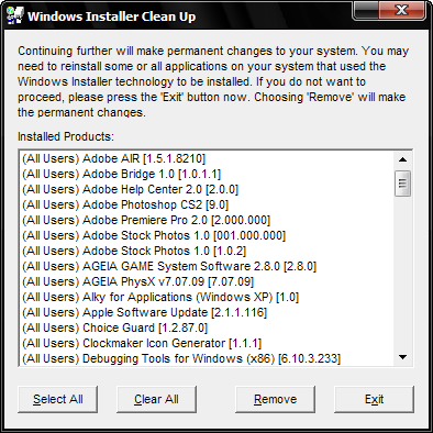 Windows Installer CleanUp Utility removes stubborn Windows applications